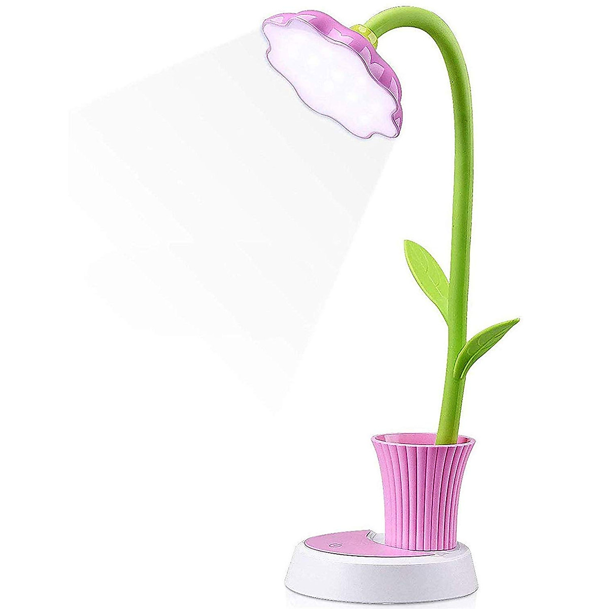 Vimbo Kids Desk Lamp - Creative Rechargeable Desk Lamp LED Eye Protection Touch Sensor Table Lamp Dimmable Bedside Lamp with Pen Holder (Pink)