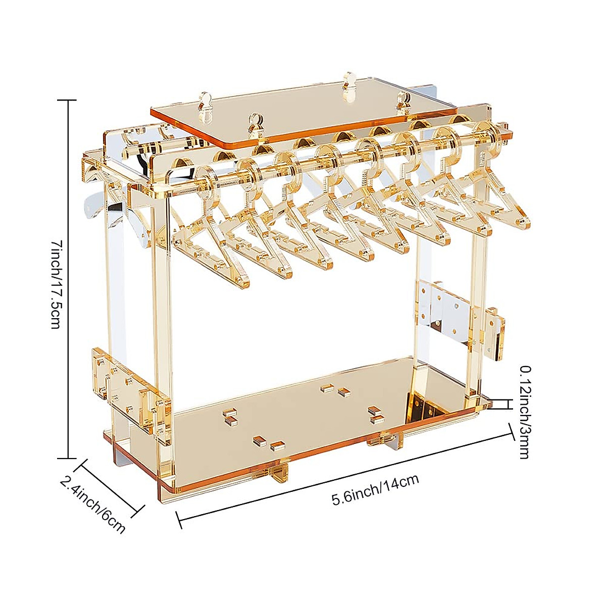 DELORIGIN Acrylic Earring Holder Stand Clothes Rack Shape Jewelry Display with 16 Clothes Hangers Dangle Earrings Organizer Ear Studs Display Rack for Retail Show 6.88 x 2.36 x 5.51 Inches