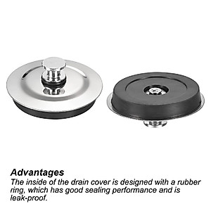 MECCANIXITY 52mm I.D. Sink Drain Cover, 2 Pack Stainless Steel Seal Plug Water Stopper with Handle for Kitchen Bathroom Bathtub, Silver Tone Black (Fit 53-54mm Mouth)