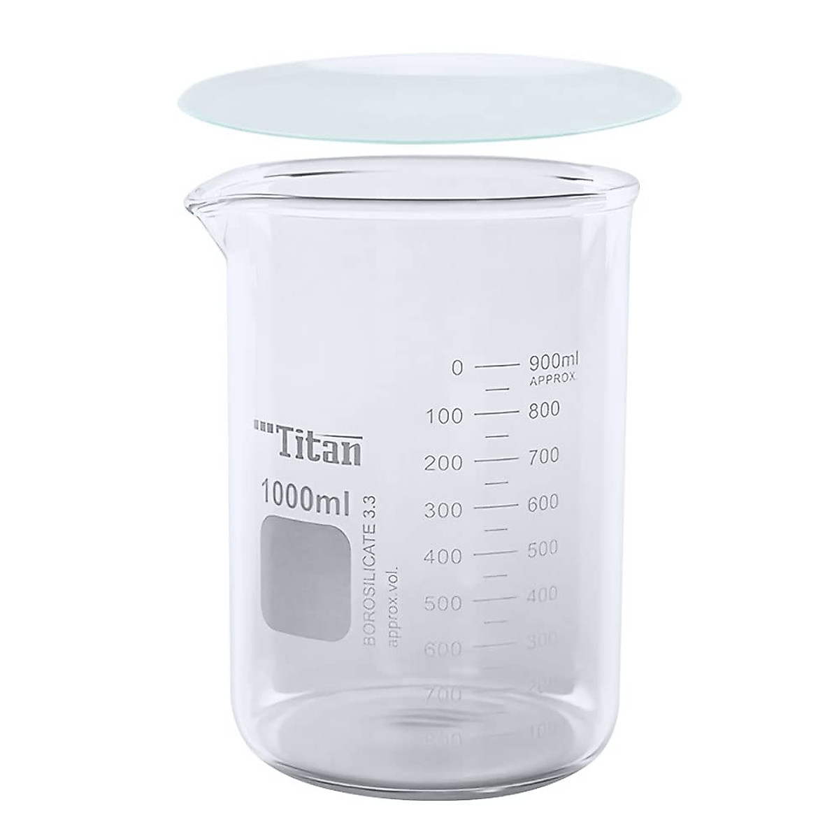 ADAMAS-BETA 1000ml Low Form Glass Beaker with 150mm Watch Glass Beaker Cover for Laboratory,Teaching,Science