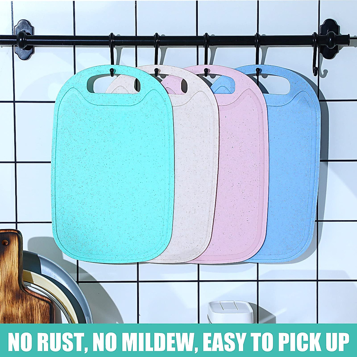 7 Pcs Kitchen Plastic Cutting Board Large Meat Fruit Cutting Board Mats Chopping Boards for Kitchen Non Scratch with Easy Grip Handle and Juice Grooves, 7.9 x 12.8 Inches