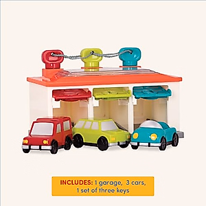 Battat – Car & Color Sorting Playset – Cause-And-Effect Toy – Push & Go Cars – Color-Coded Matching – 2 Years + – 3-Car Garage