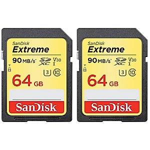 SanDisk SDSDXVE-064G-ANCIN 64GB Extreme SDXC Memory UHS-I Card 2-Pack