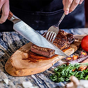 NOBOX All Purpose Chef Knife - 8-inch Stainless Steel Blade - Non-Slip 4-inch Rosewood Handle - Leather Sheath, Belt Clip Easy to Sharpen, Ergonomic Kitchen Knife