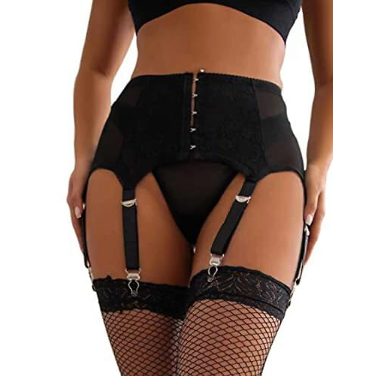Love Salve Lingerie for Women - Sexy 2-Piece Garter Belt Set with Lace & Adjustable Straps - Valentine's Day Lingerie Women - Garter Belt with Stockings for Women - Perfect Fit & Curves Enhancement