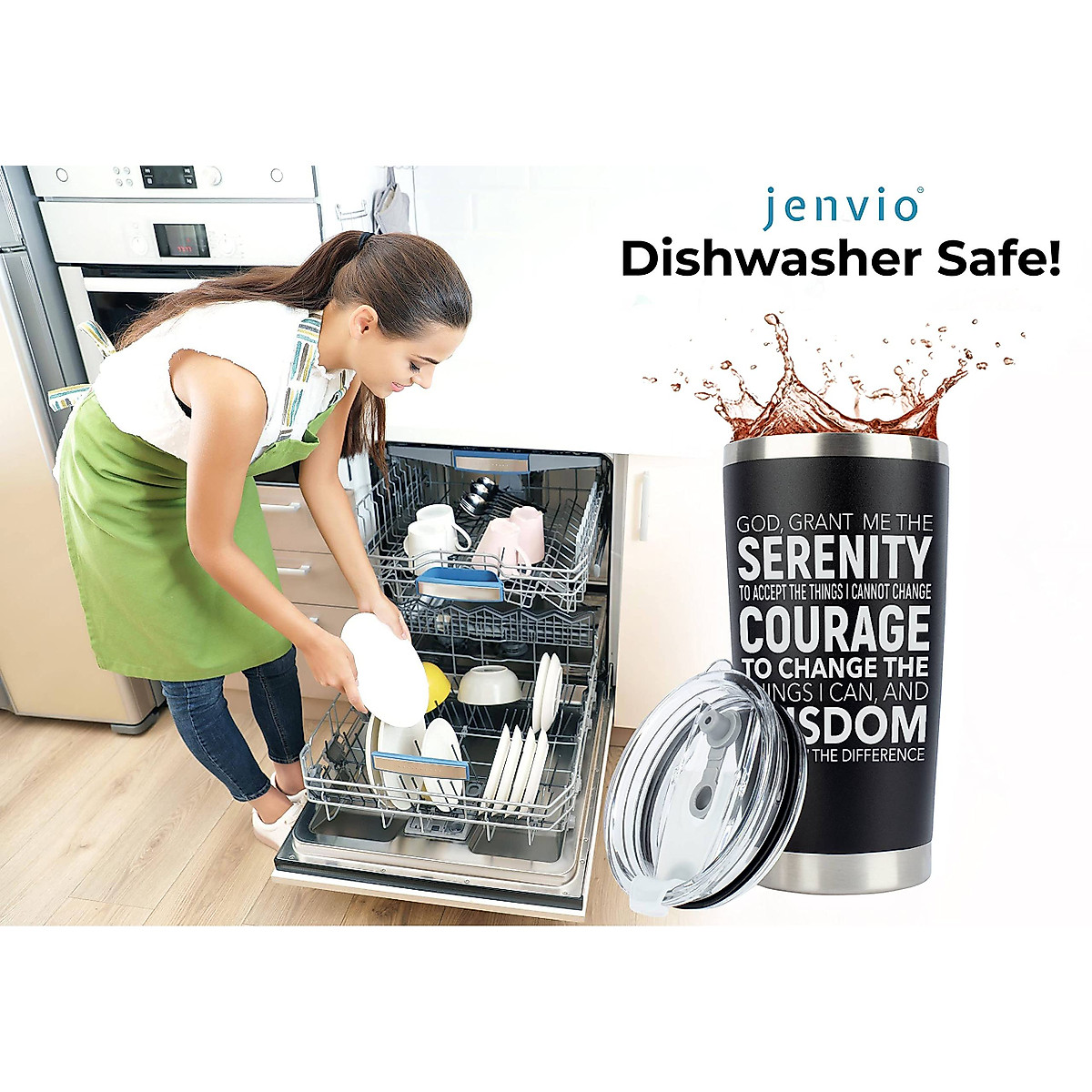 JENVIO Serenity Prayer Gifts | Stainless Steel Travel Tumbler Mug w/Lid and 2 Straws | Courage Wisdom Unique Coffee Sober AA Sobriety Gifts for Recovery Alcoholics Anonymous Valentine's Day