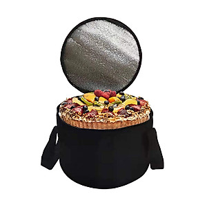 Luna GiftSet of 2 Polyester Fabric Round Thermal Casserole Carrier,Reusable Insulated Lunch Cooler Bag,Pie Carrier for Potluck,Picnics,Collapsible Cooler for HotCold Food,11X7 inch (Black Color)