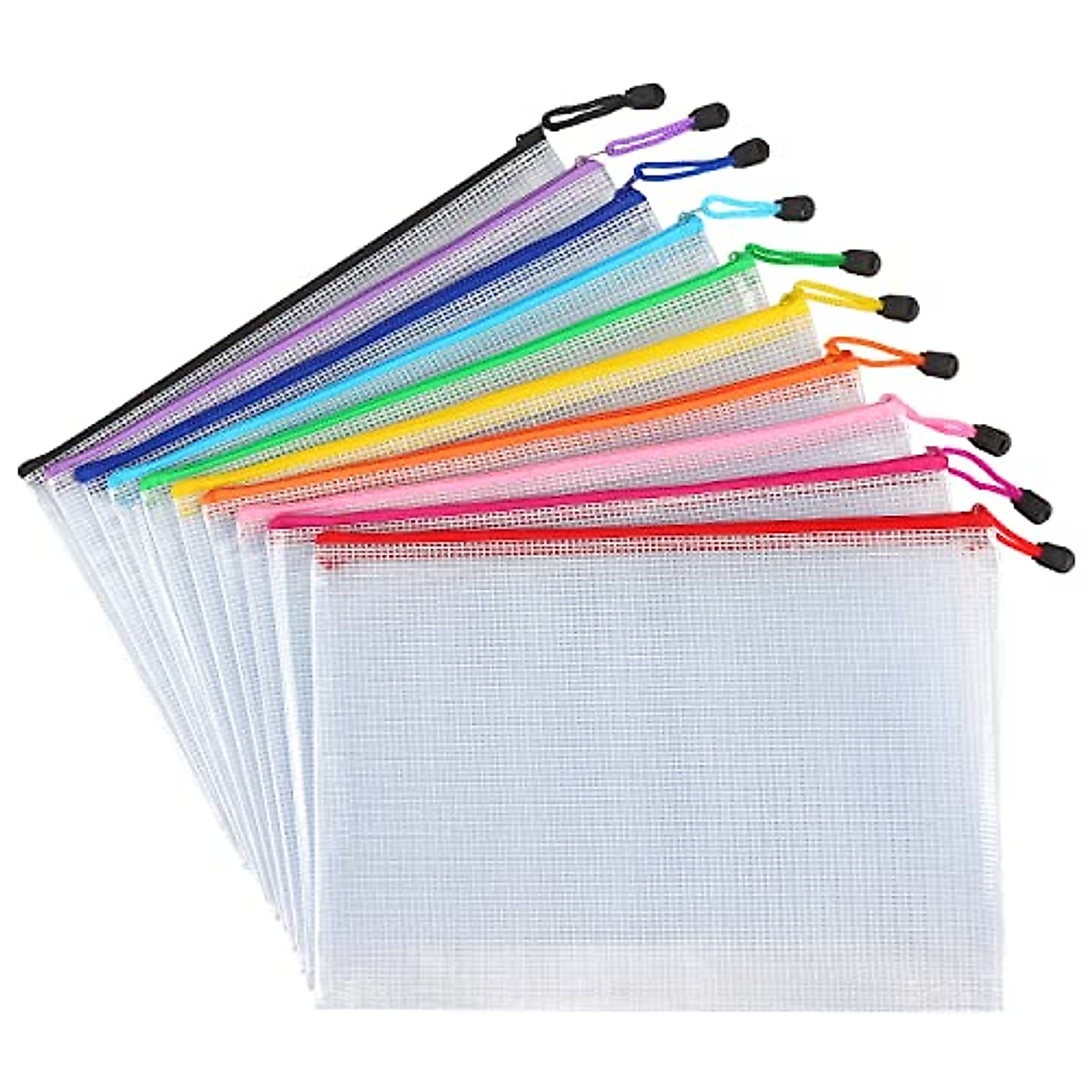 Tamaki 10 Pack Mesh Zipper Pouch Document Bag Waterproof Zip File Folders for School Office Supplies Travel Storage Bags