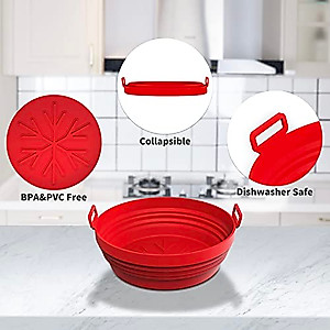 Craftend Air Fryer Silicone Liner for 3 to 6.3 QT, Collapsible Reusable Air Fryer Accessory Round Red Silicone Pot Basket Bowl Replacement of Parchment Paper Liner Top 8 Inch Bottom 6.8 Inch
