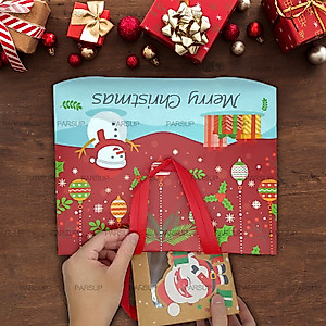 PARSUP 24PCS Christmas Reusable Grocery Bags,Tote Bags with Handles, Treat Bags, Multifunctional Non-Woven Bags for Gifts Wrapping Shopping, Xmas Party Supplies, 12.8×9.8×6.7inch