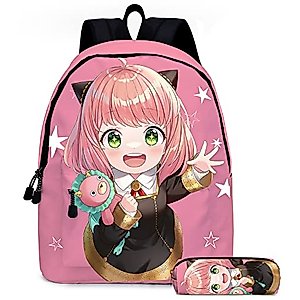 XIXISA 16" Spy x Family School Backpack with Pencil Case, Anya Forger Anime Daypack Student Bookbag Laptop Backpacks Supplies (E)