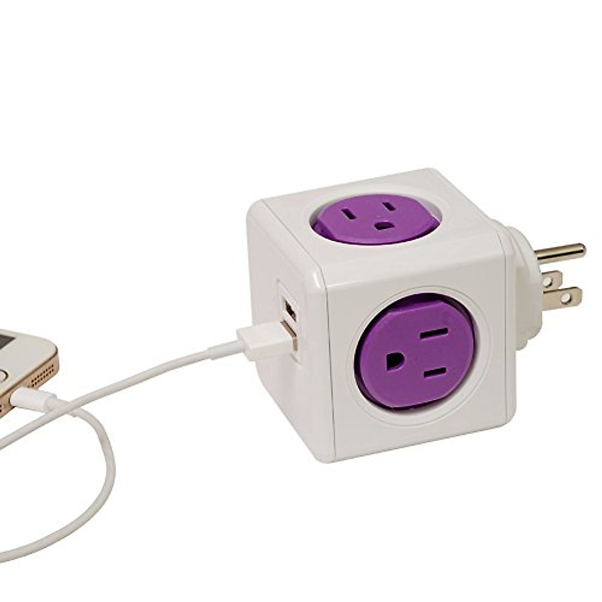 [Second Version] PowerCube Surge Protector Dual USB Ports and 4 Outlets Rewirable Wall Adapter Power Strip with 4 Plus Sockets, Orchid Purple