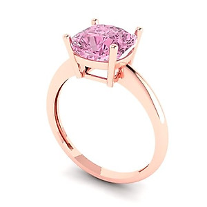 Clara Pucci 2.5 ct Cushion Cut Solitaire Pink Simulated Diamond Wedding Bridal Designer Anniversary Engagement Ring Real 14k Rose Gold