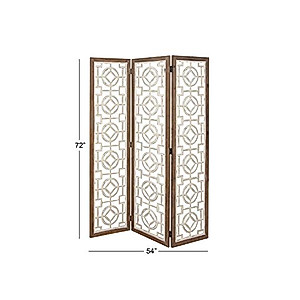 Deco 79 Wood Geometric Partition Room Divider Screen Hinged Foldable Partition 3 Panel Privacy Screen with Intricately Carved Designs, Room Partition 54" x 1" x 72", White