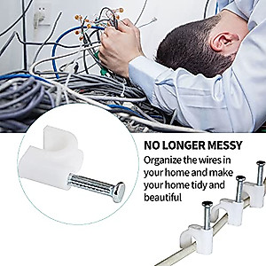 Bonsicoky 200Pcs Nail Cable Clips with Steel Nail, 7mm White Cable Wire Management Clips for Ethernet Cable, Telephone Cable, TV Wire Cable, Print Cable