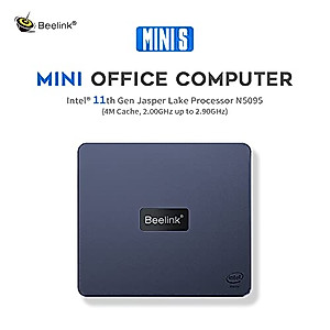 Beelink Mini PC S Intel 11th Gen 4-Cores N5095, Mini Desktop Computer 8GB DDR4 RAM 256GB SSD, Dual HDMI, WiFi 4K UHD/Gigabit Ethernet/BT4.0/Linux PC(Ubuntu)/HTPC/Family-NAS