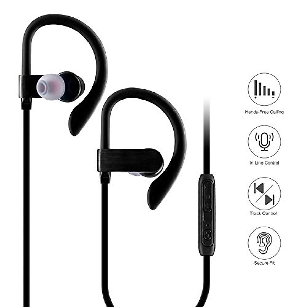 QCEED Sports Earbuds Wired with Built-in Mic, Sweatproof Earphones with Over Ear Hook, in Ear Running Headphones for Workout Exercise Gym Compatible with Smart Phones, with 1 Running Armband Case