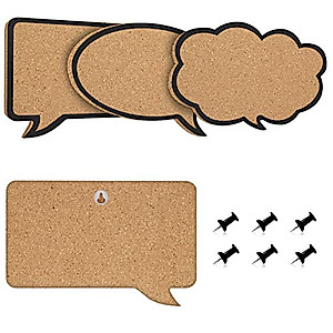 Navaris Cork Bulletin Board Set - 3X Pieces Cork Boards in Cute Decorative Speech and Thought Bubble Shapes with Push Pins for Kitchen, Home, Office