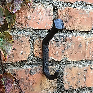 5 Pcs Cast Iron Coat Hooks for Wall Heavy Duty Rusty Nail Hooks for Hanging Coats Double Hooks Wall Mounted with 10 Screws for Keys, Towel, Bags, Scarf, Cup, Hat