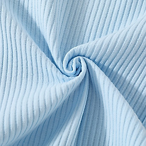 Newborn Infant Baby Boy Clothes Mamas Boy Ribbed Knitted Cotton Romper Dinosour Short Summer Outfits Set (Blue-short, 0-3 Months)