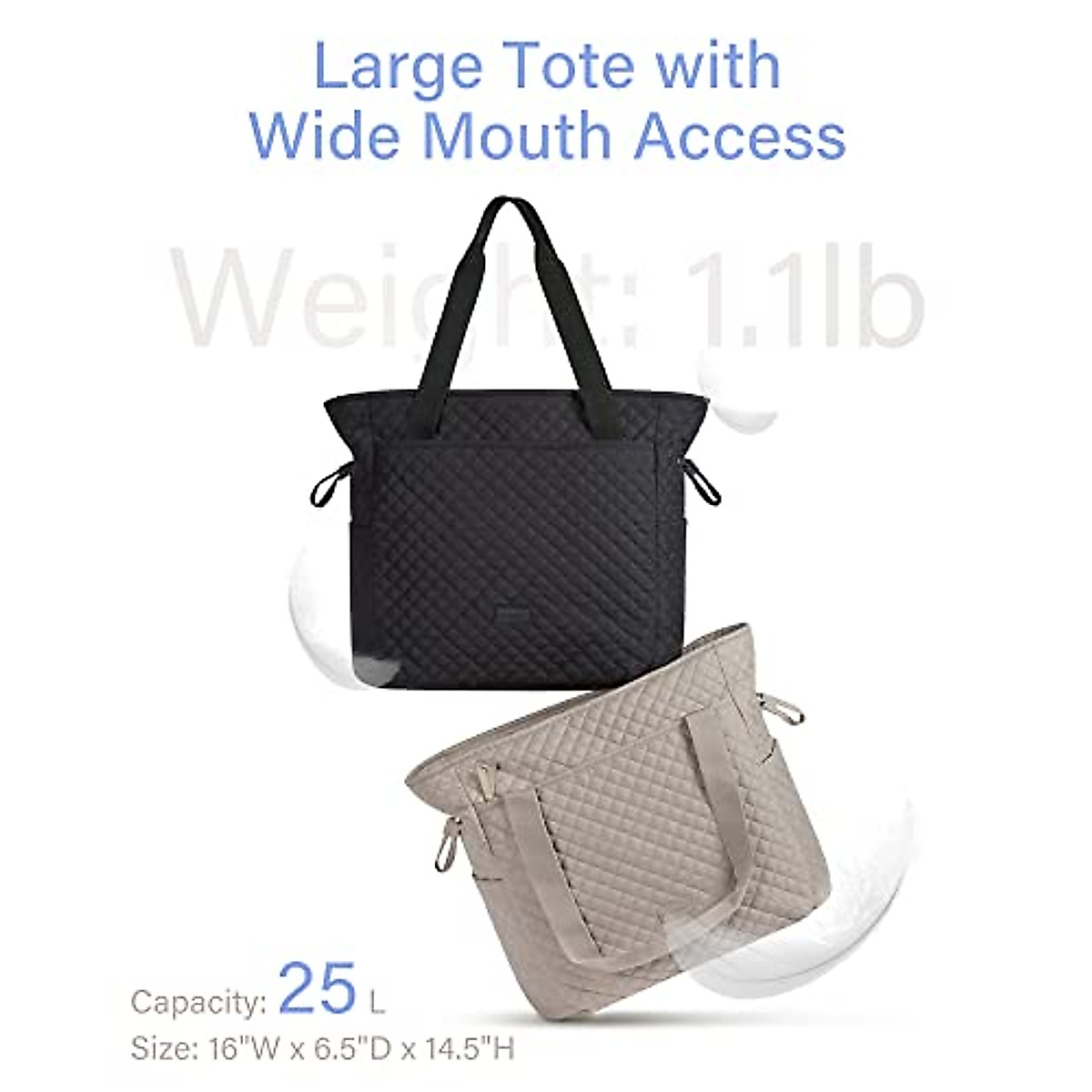 BAGSMART Quilted Tote Bag, Top Handle Handbags for Women, Shoulder Bag, Durable Carry Handles, Machine Washable, 25L Large Hobo Bag for Work, Travel