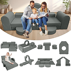 Fivetry Modular Kids Play Couch - 12pcs Convertible Kids Sofa Kids Couch Building Fort Toddler Sofa Comfy Toddler Foam Couch Play Fort Couch in Playroom/Nursery with Hook and Loop