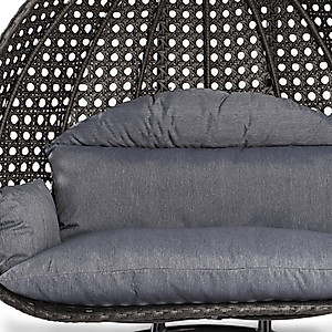 Island Gale® Luxury 2 Person Wicker Swing Chair ((2 Person) X-Large, Charcoal Rattan/Charcoal Cushion)
