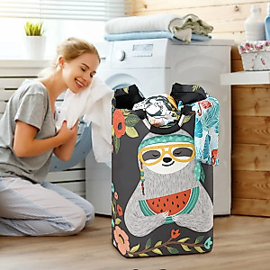 Cute Baby Sloth Large Laundry Hamper Basket, Collapsible Laundry Bag, Oxford Cloth Foldable Storage Bins Baskets with Handles for Laundry, Bedroom, Home Decor