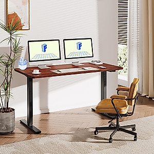 FLEXISPOT EC1 Standing Desk 55 x 28 Inches Electric Stand Up Desk Workstation, Whole-Piece Desk Board Home Office Computer Height Adjustable Desk (Black Frame + 55" Mahogany Top 2 Packages)