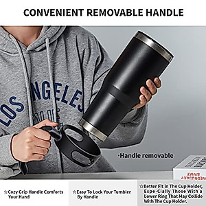 Zibtes 40oz Insulated Tumbler with Lid and Straws, Stainless Steel Double Vacuum Coffee Tumbler with Handle, lovely Travel Cup for Home, Office, Party (Black 1 pack)