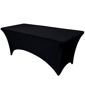 OutdoorLines Fitted Tablecloth Black Table Clothes for 4 Foot Rectangle Table - Elastic Spandex Massage Bed Table Cover, Stretch Wrinkle Free Table Covers for Party, Wedding, Birthday, Banquet, Vendor