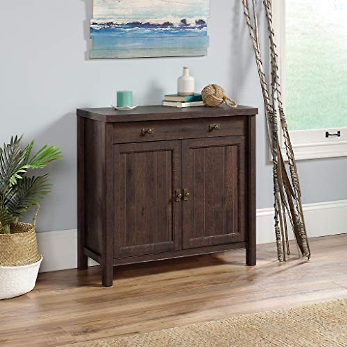 Sauder Costa Library Base, L: 31.30" x W: 14.41" x H: 30.00", Coffee Oak finish