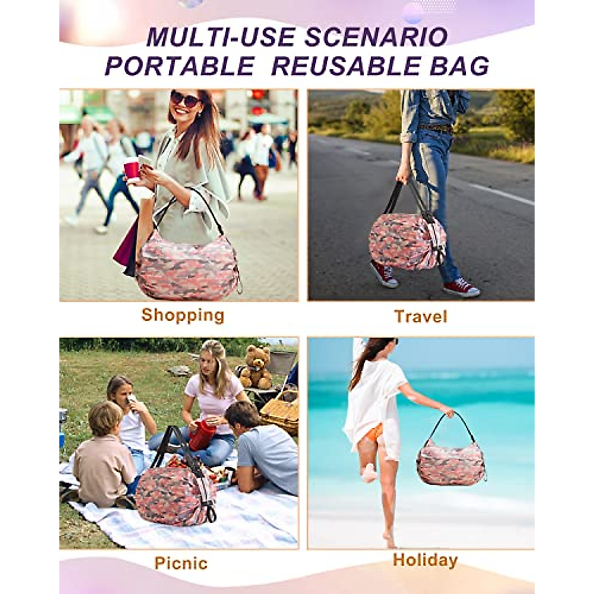 WEIBYEDAN Reusable Grocery Bags,Foldable Portable Shopping Bags,Large Capacity Picnic camping bag Tote Bag