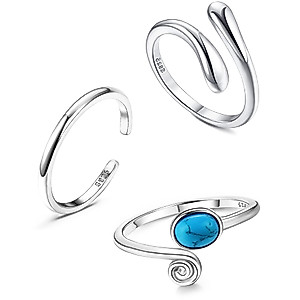 MILACOLATO 925 Sterling Silver Toe Rings Set for Women Hypoallergenic Adjustable Band Ring Open Toe Ring Foot Jewelry Minimalist Teardrop Turquoise Toe Rings Summer Accessory