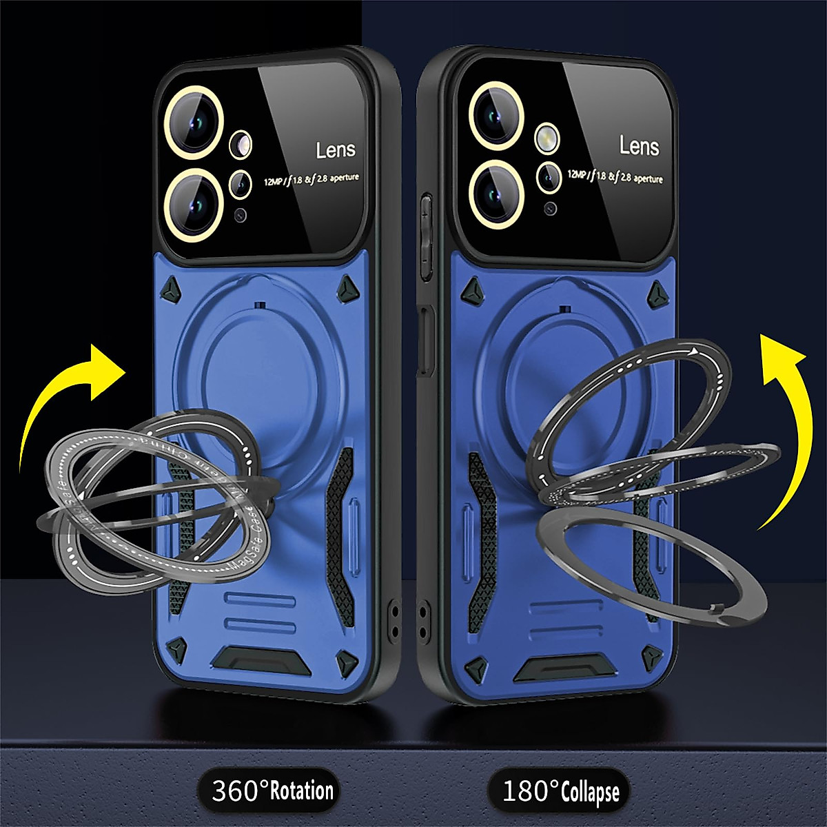 Ephoou Case for Xiaomi Redmi Note 12 4G with Ring Kickstand, Lens All-Inclusive Protection New Large Window Shockproof Anti-Scratch Armor Cover Case for Xiaomi Redmi Note 12 4G YD-Black