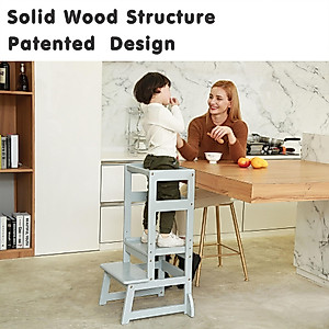 SDADI Kitchen Step Stool for Toddlers and Kids Ages 18 Months to 3 Years Old with Adjustable Height and Solid Wood Railings, Gray