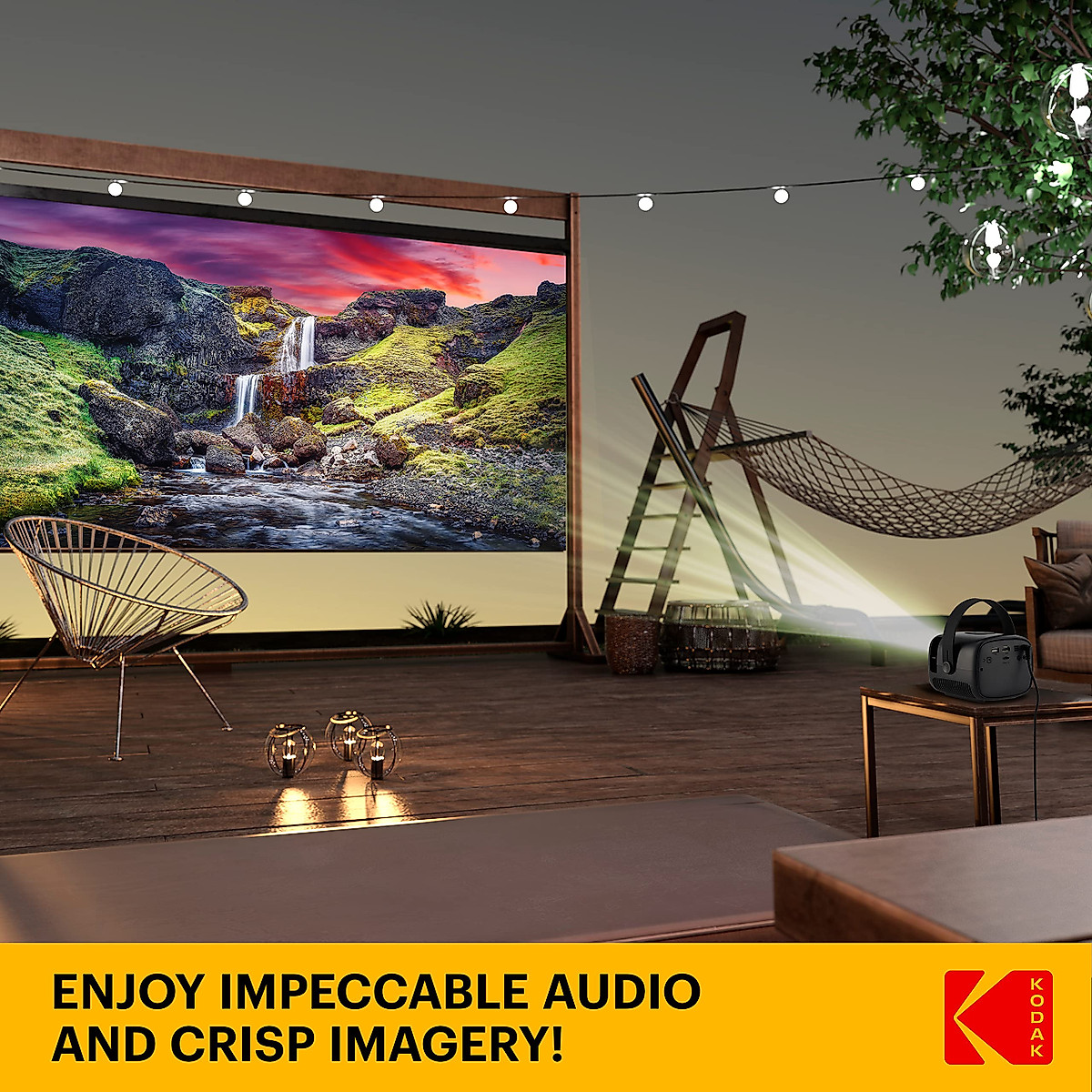 KODAK FLIK X2 Mini Pico Projector | Portable 100” Projector with Remote Control, Speakers & Carry Handle Plays Movies, TV & Games | Compatible with HDMI, USB, AV, MicroSD, Smartphone, Firestick, Black