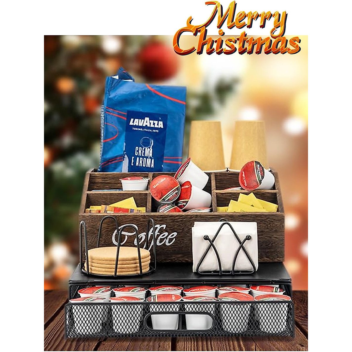 CODOGOY Coffee Bar Accessory Coffee Station Organizer, 2 in 1 Coffee Pod Drawer & Tea Bag Holder