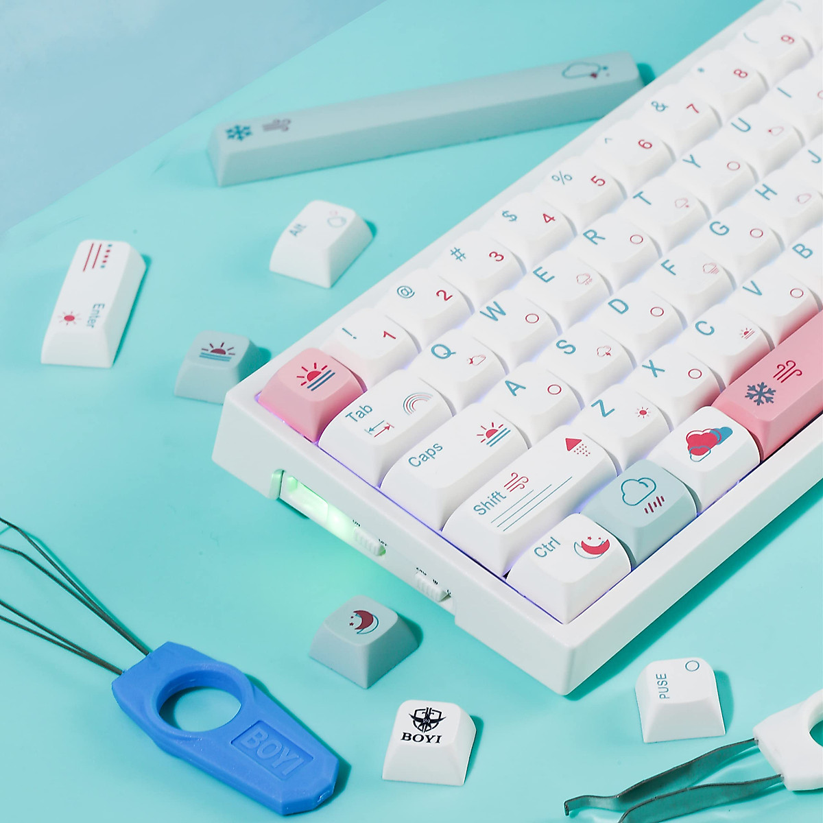 BOYI WK68 Hot Swappable RGB Mechanical Keyboard,Wireless Bluetooth 5.0/2.4G/Wired Type-C Tri-Mode PBT Sublimation Keycaps 65% Gaming Keyboard(Gateron Yellow Switch,Weather Theme XDA Keycaps)