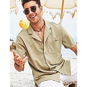 COOFANDY Men's Short Sleeve Button Down Shirt Wrinkle Free Untucked Dress Shirts Summer Beach Fitted Cuban Shirt Green