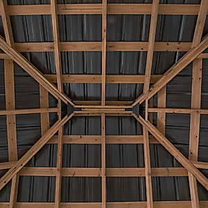 Backyard Discovery Barrington 12' x 10' Cedar Wood Outdoor Gazebo Pavilion with Hardtop Galvanized Steel Hip Roof, Snow Support, Wind Resistance, PowerPort, Shade for Garden, Patio, Deck, Entertaining