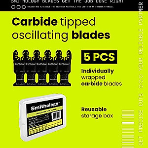 Smithology Carbide Oscillating Saw Blades – 5 Pcs Metal Cutting Multi Tool Blades for Hard Metal, Nails, Screws, Carbide Oscillating Tool Blades, SMTOCB02-5