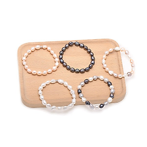 Paialco 8-9MM Freshwater Cultured Baroque Pearls Stretch Bracelet 7.0 Inches, Natural White Color