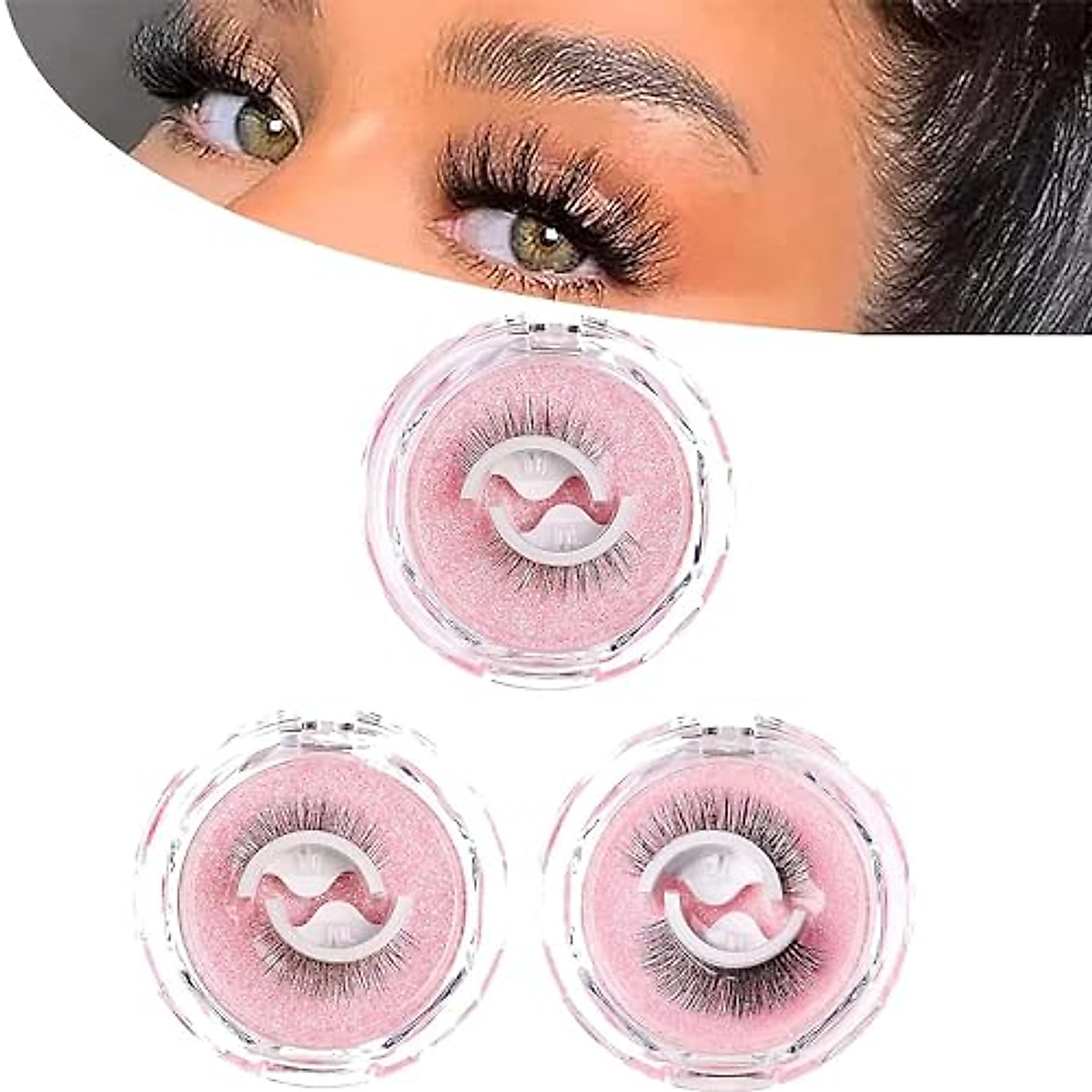 Self-adhesive Eyelashes,2024 New Snap on,3 Pairs Eyelashes Snap on No Adhesive (3*Natural)