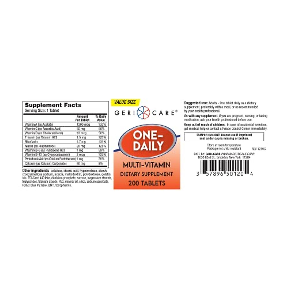 GeriCare One-Daily Multi-Vitamin Tablets Dietary Suplement 200 Count (Pack of 1)
