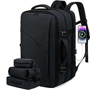 LOVEVOOK Carry on Backpack, Expandable 30-40L Travel Backpack Airline Approved, Waterproof Anti-Theft Backpack for Travel,17 Inch Laptop Backpack with USB Port for Men & Women, Black