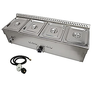 TECHTONGDA Propane Gas Food Soup Warmer Stove Bain Marie Commercial Canteen Buffet Steam Heater with Regulator Valve 12''x8.7''x4'' Pan 4 Pan Single Row