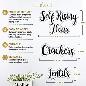 106 Pantry Labels Stickers by 7 Ruby Road for Kitchen Organization and Storage. Clear Water Resistant, Farmhouse Cursive Script for Food Canisters, Containers, Mason Jars for flour, sugar, coffee