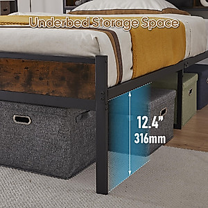 Full Size Bed Frames with Charging Station&LED Lights, Modern Metal Bed Frames with Upholstered Hidden Storage Headboard, Storage Space Under Bed, No Box Spring, Easy Assembly