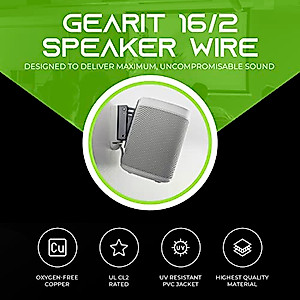 GearIT 16/2 Speaker Wire (50 Feet) 16AWG Gauge - in Wall Audio Speaker Wire Cable / CL2 Rated / 2 Conductors - OFC Oxygen-Free Copper, White 50ft
